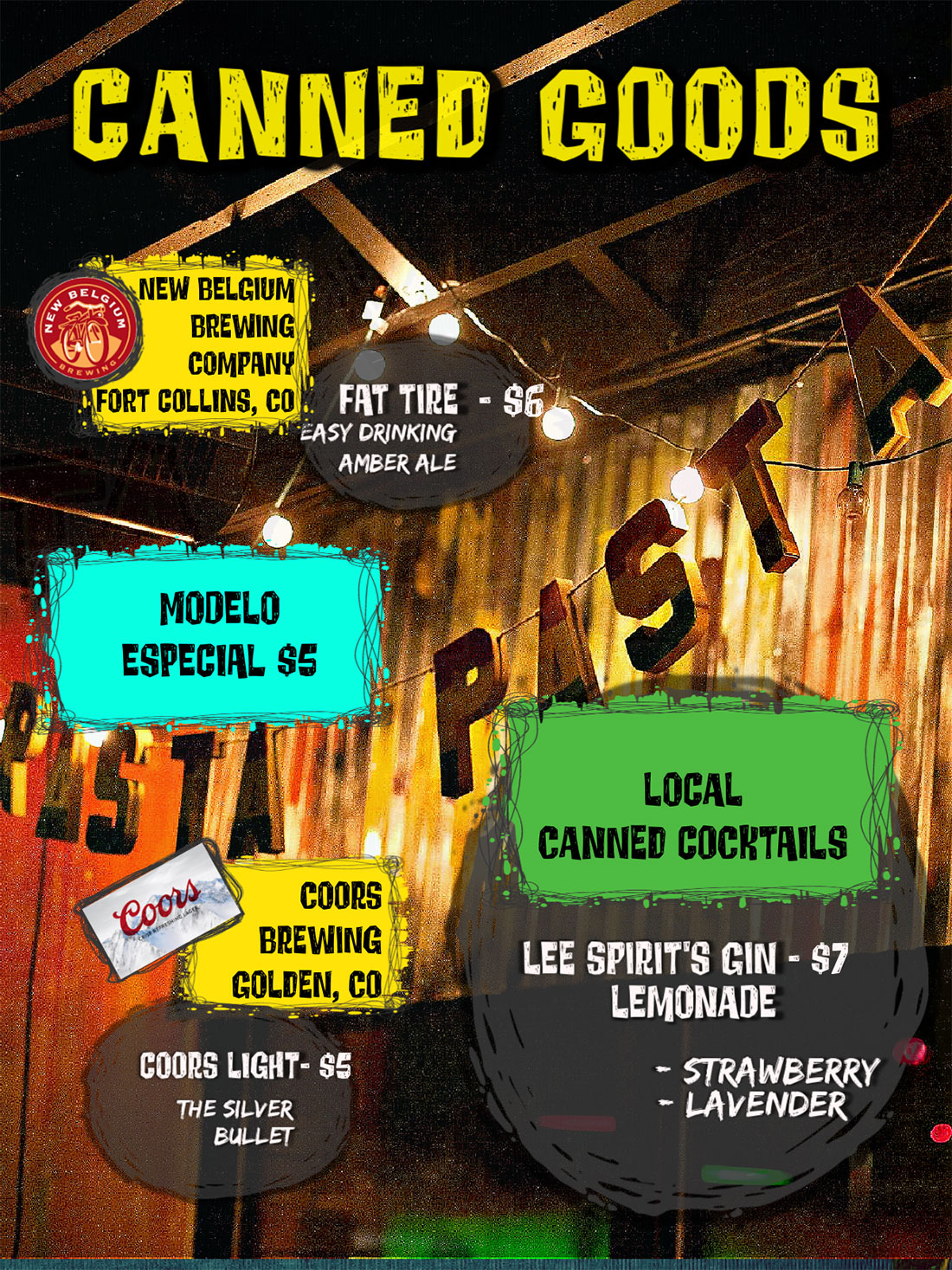 Bar Menu - Rasta Pasta